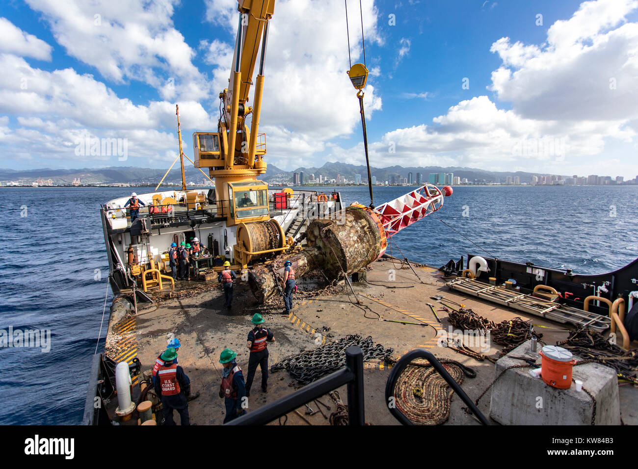 The crew of Coast Guard Cutter Walnut (WLB 205) conducted aids to ...