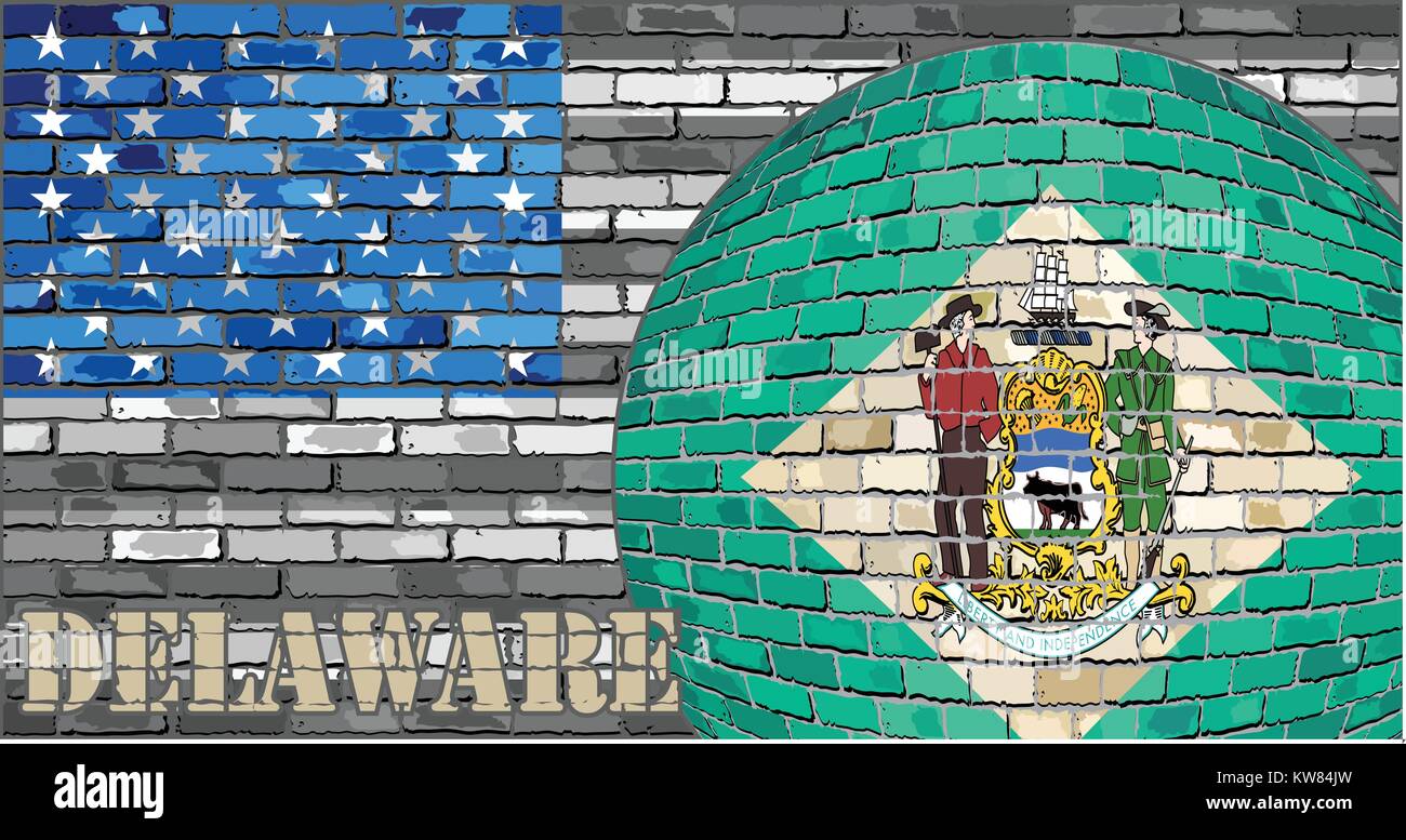 Delaware flag on the grey USA flag background - Illustration, Ball with ...
