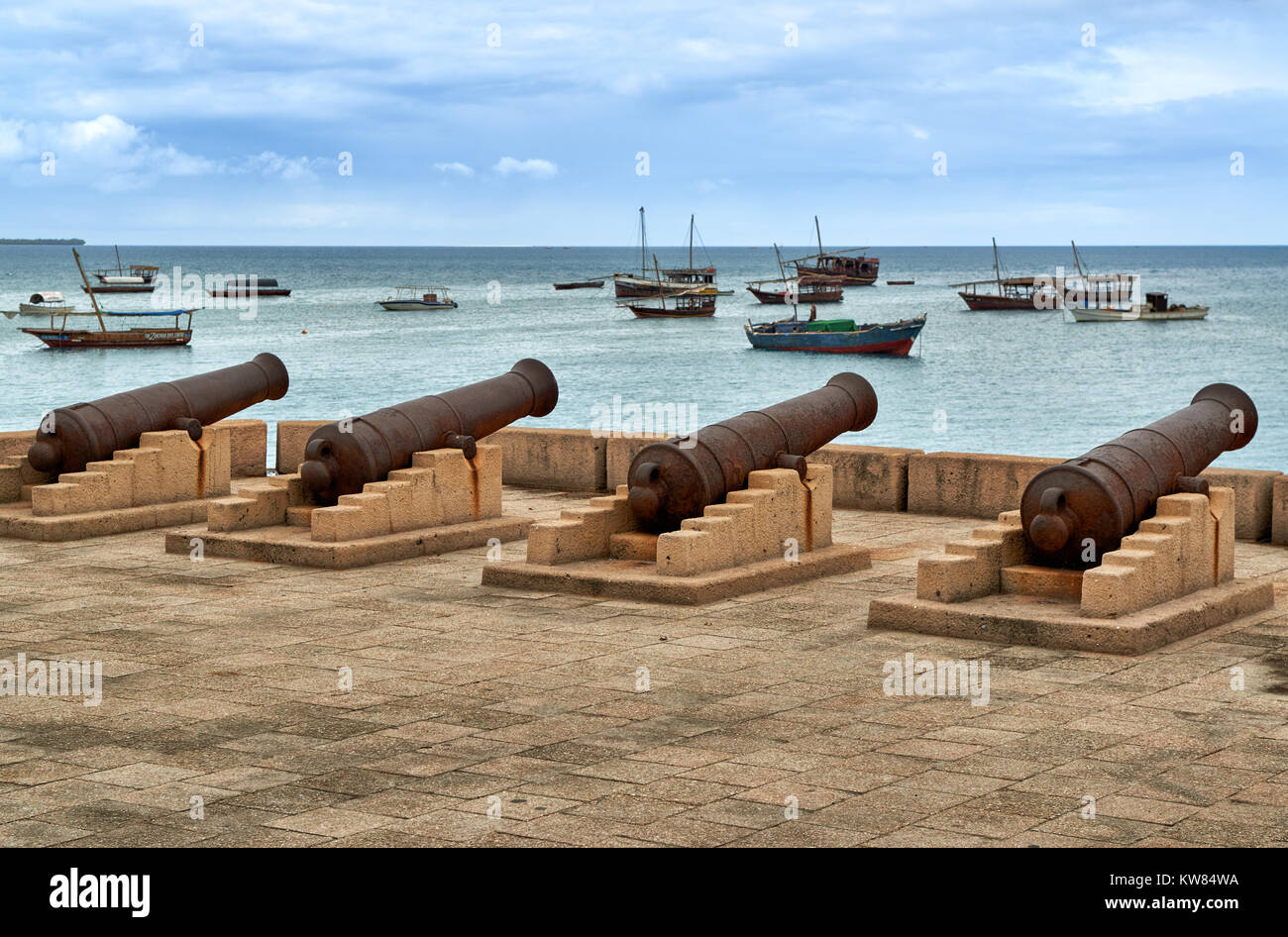 historical cannons in harbor of Stone Town, UNESCO World Heritage Site ...