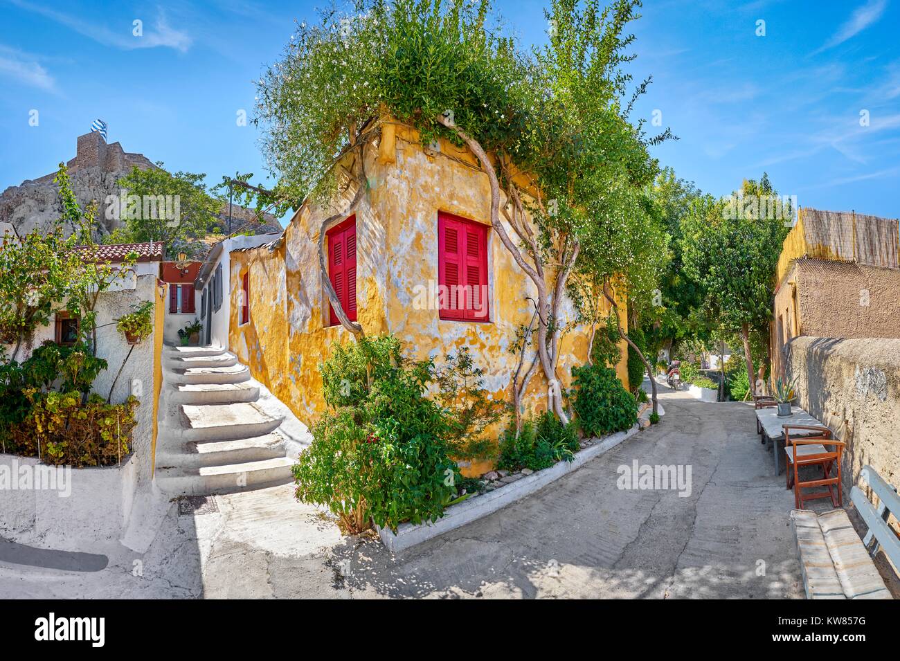 Anafiotika quarter under the Acropolis close to Plaka, Athens, Greece ...
