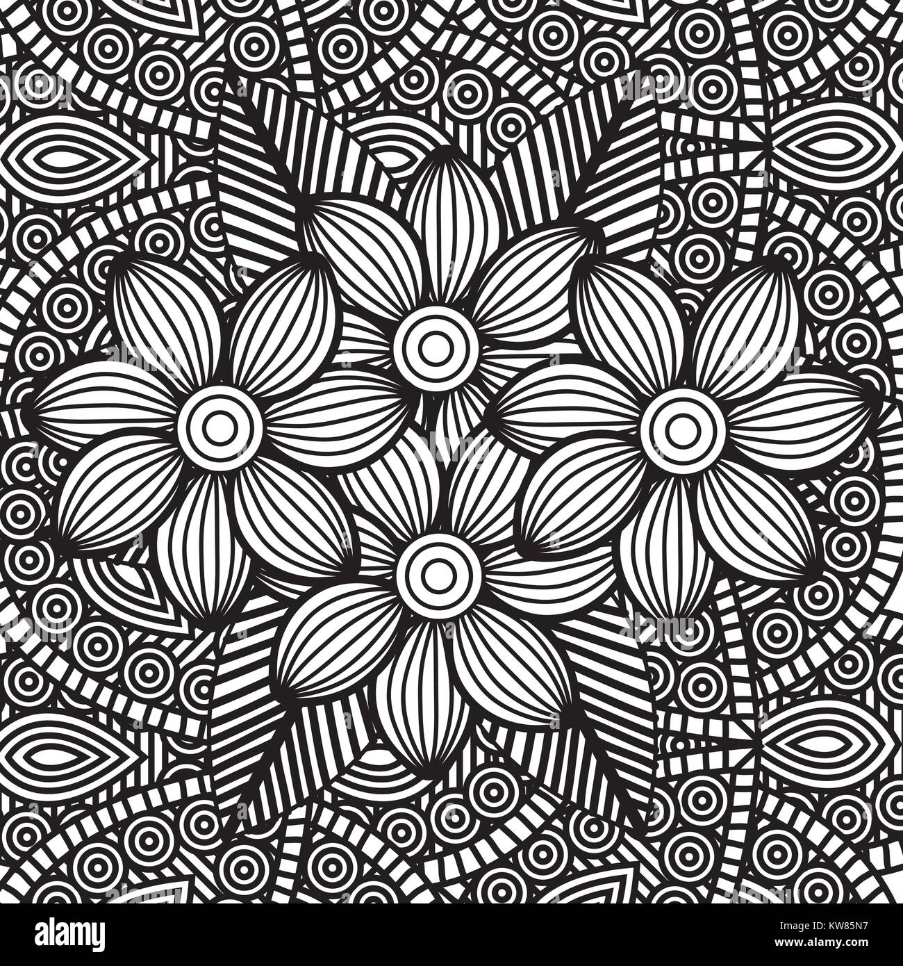 adult coloring monochrome flowers drawing Stock Vector Image & Art - Alamy