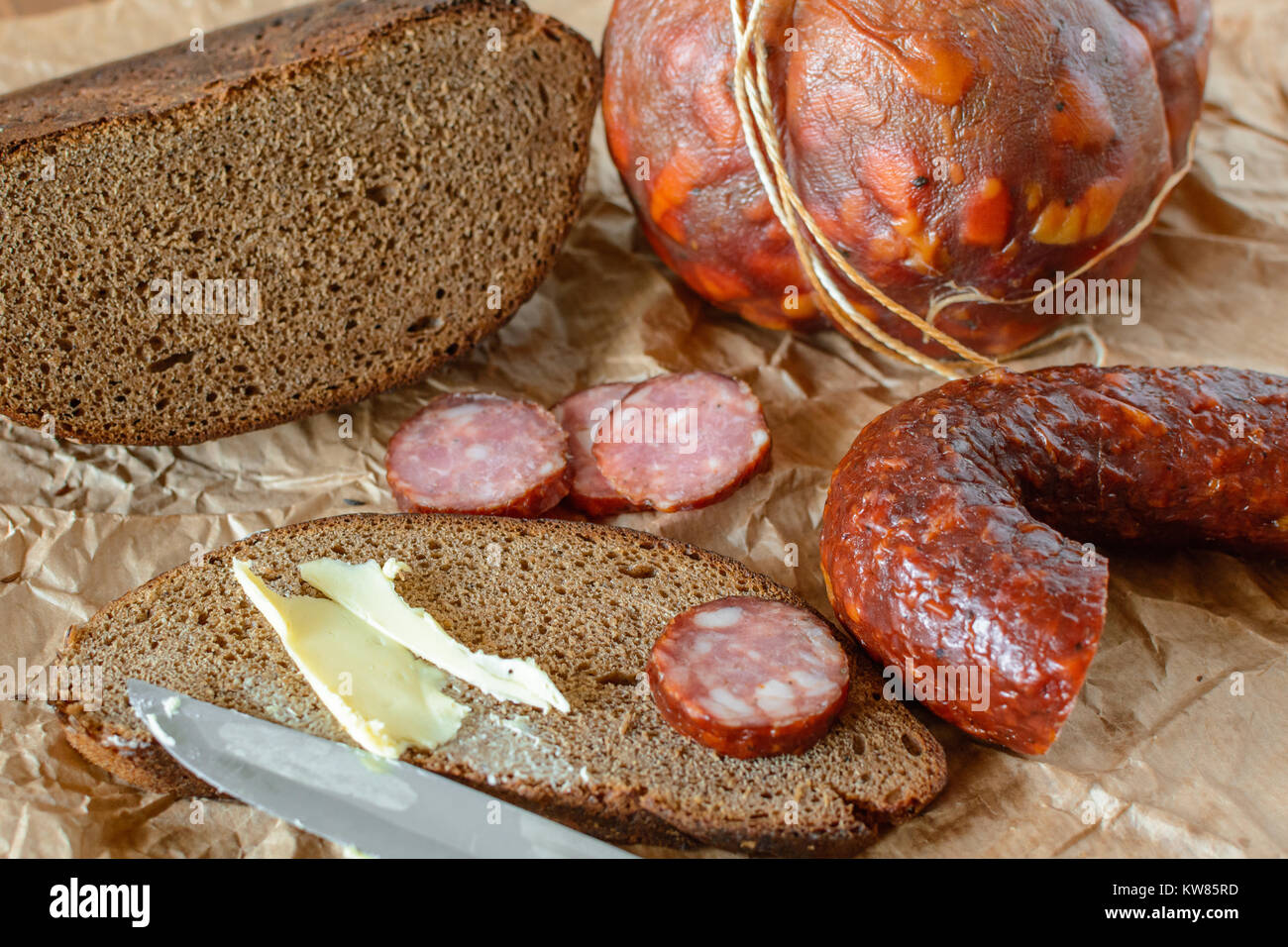 Traditional Lithuanian sausage and bread Stock Photo - Alamy