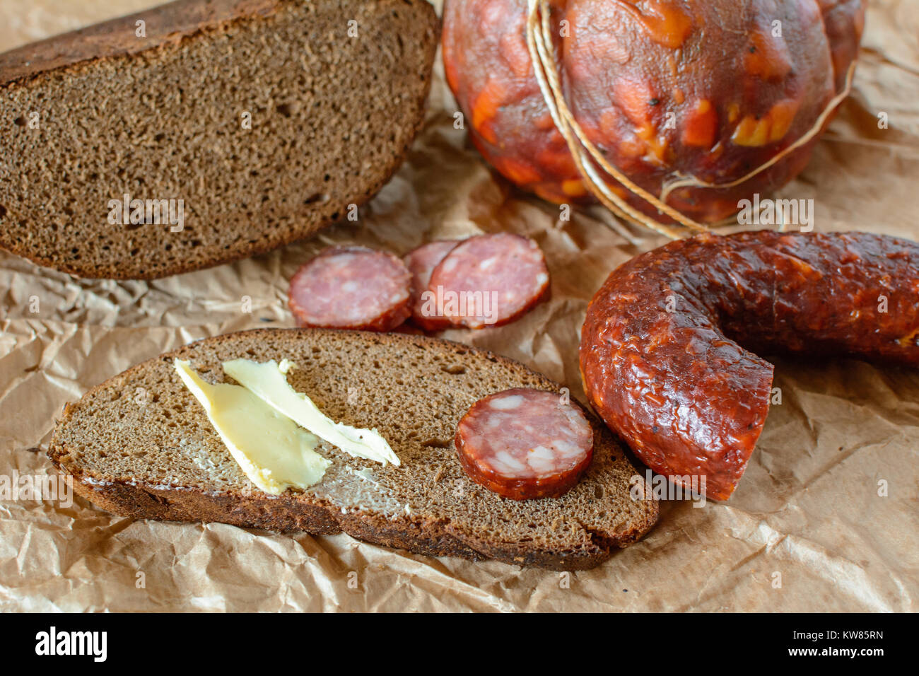Traditional Lithuanian sausage and bread Stock Photo - Alamy
