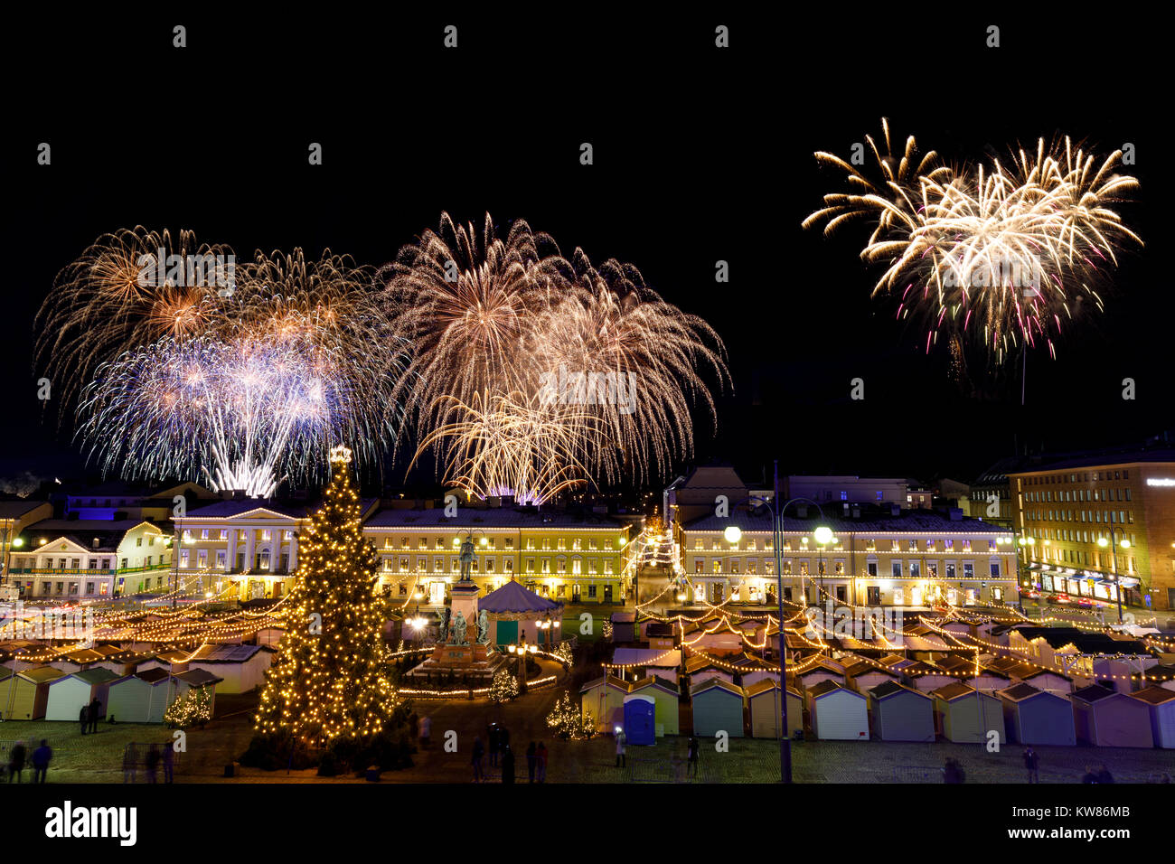 HELSINKI, FINLAND - 06 DECEMBER, 2017: Independence day fireworks above ...