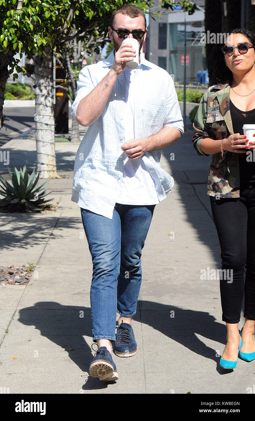 LOS ANGELES, CA - APRIL 25: Singer Sam Smith gets coffee with an ...