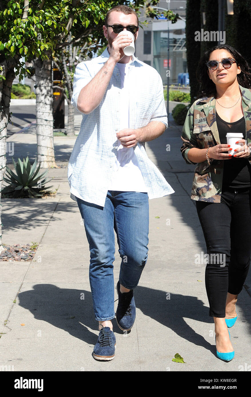 LOS ANGELES, CA - APRIL 25: Singer Sam Smith gets coffee with an ...