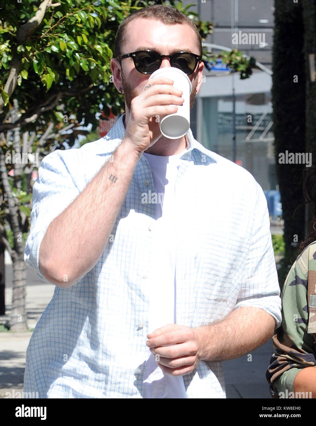 LOS ANGELES, CA - APRIL 25: Singer Sam Smith gets coffee with an ...