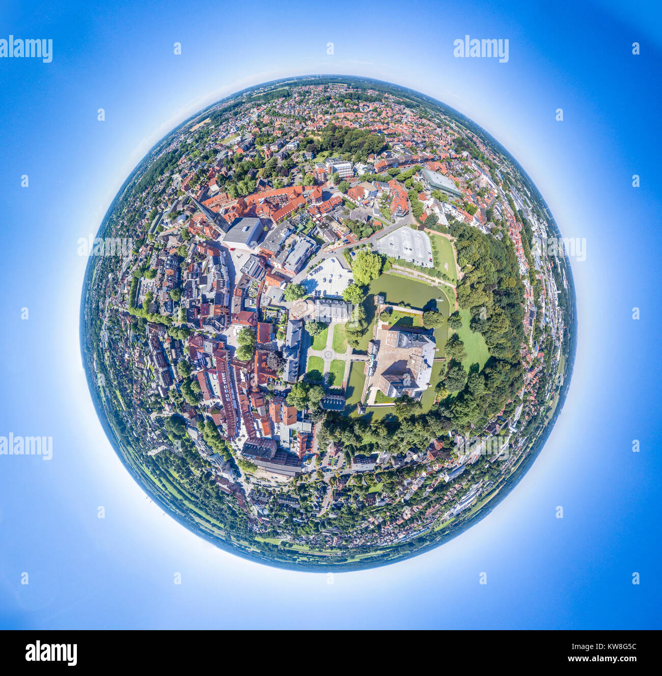Aerial view of the historic city of Ahaus in Westphalia, Germany ...