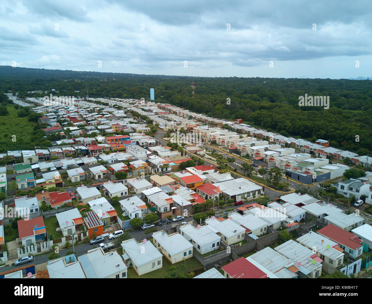 Houses in residential area with street above view Stock Photo - Alamy