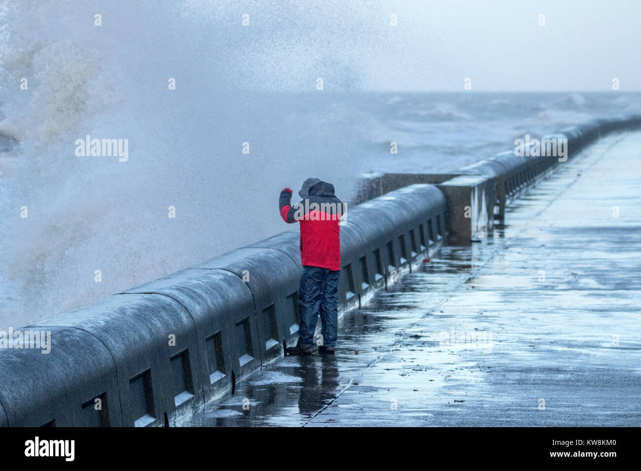 Strong winds high waves batter coastline blackpool hi-res stock ...