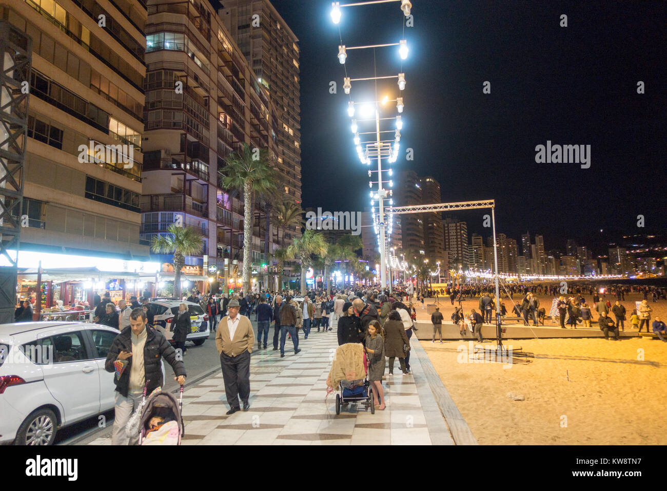 People celebrating the new year in Benidorm, Alicante province, Spain ...