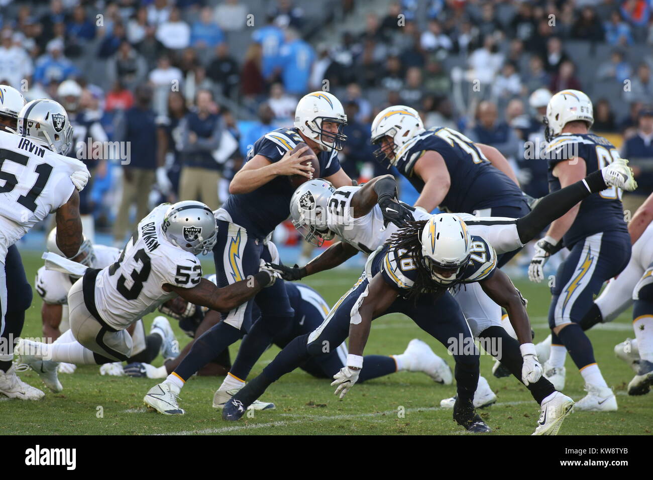 Carson, CA. 31st Dec, 2017. Oakland Raiders middle linebacker NaVorro ...