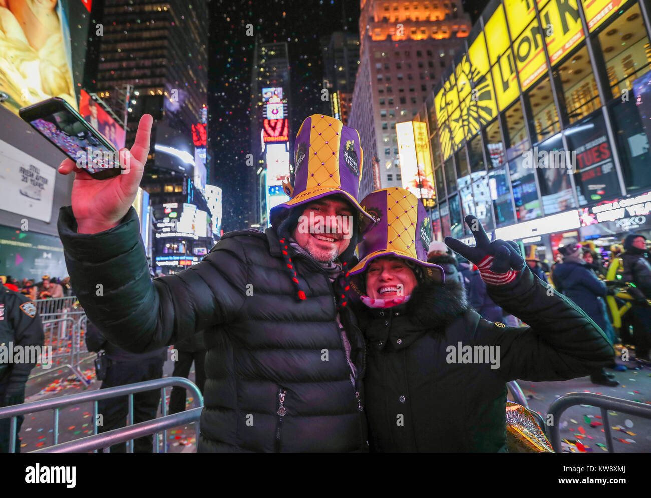 New York, USA. 1st Jan, 2018. People attend the New Year celebration at ...