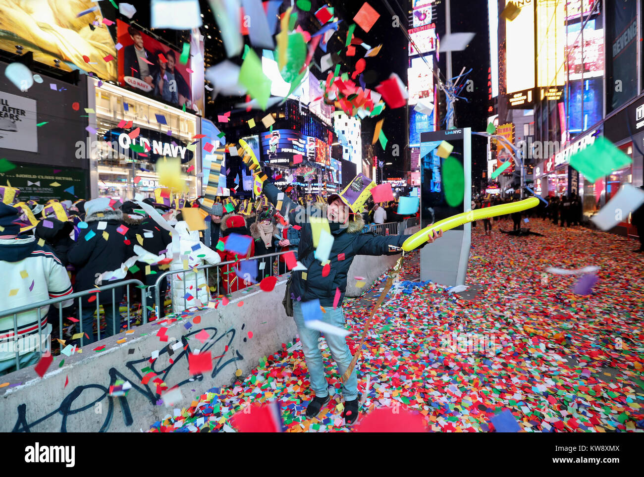 New York, USA. 1st Jan, 2018. A man attends the New Year celebration at ...