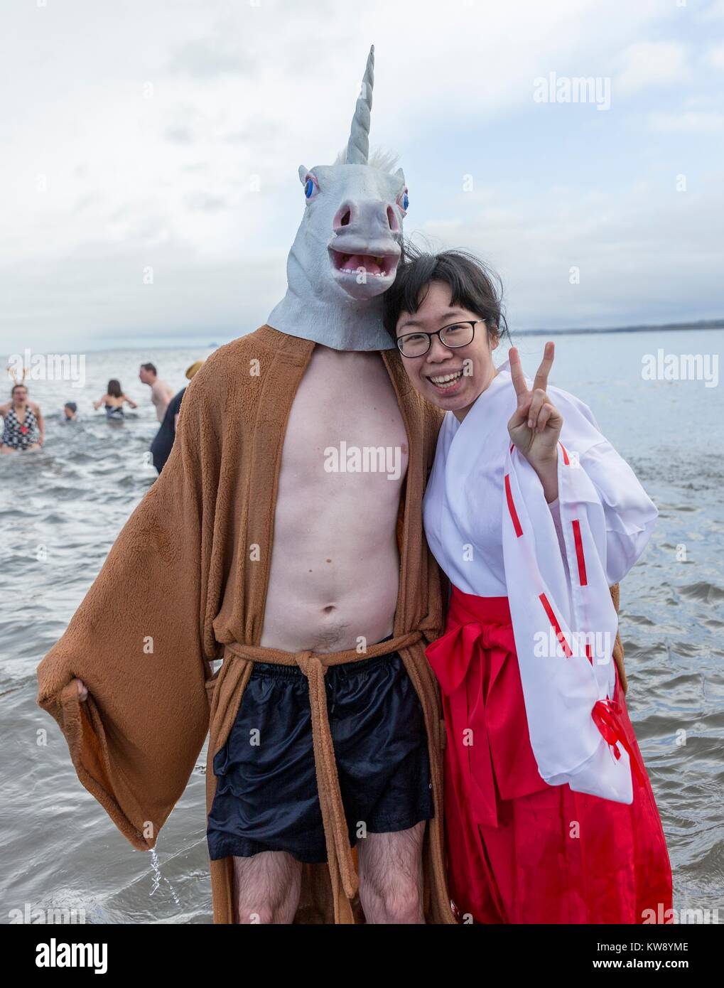 Portobello, Scotland, UK. 01st Jan, 2018. Revellers take a traditional ...