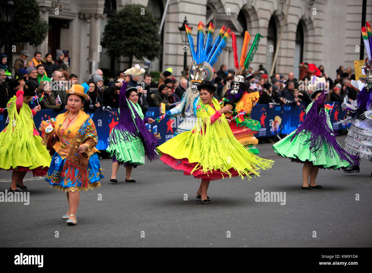London, UK. 01st Jan, 2018. The world famous London New Year Day Parade took place today with ...