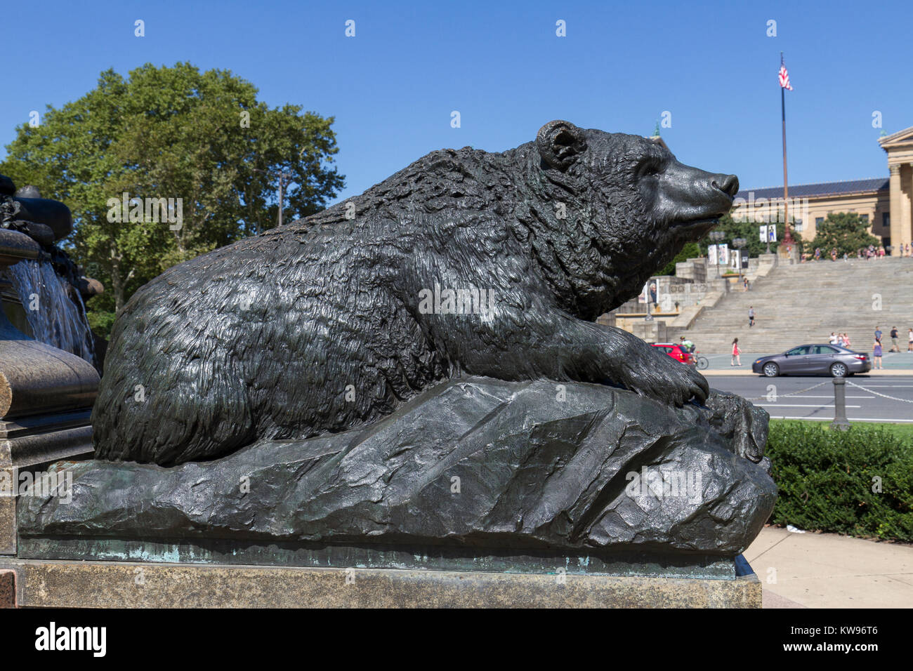 The bear sculpture on the Washington Monument Fountain, Eakins Oval ...
