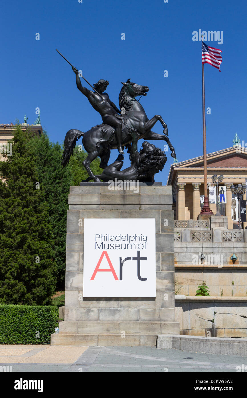 The Lion Fighter sculpture at the base of the Art Museum Steps (or ...