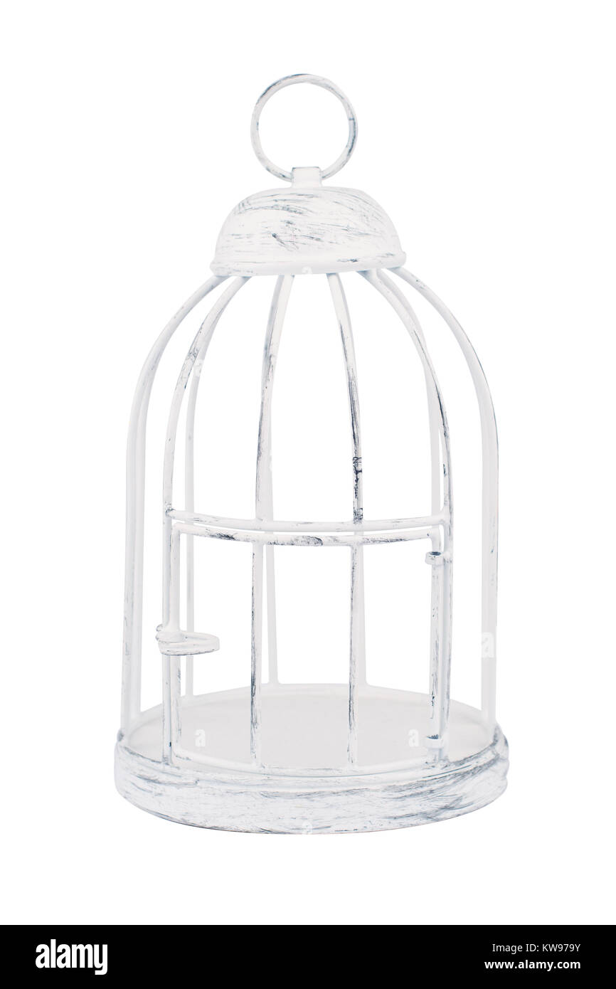 vintage metallic bird cage isolated on white background Stock Photo - Alamy