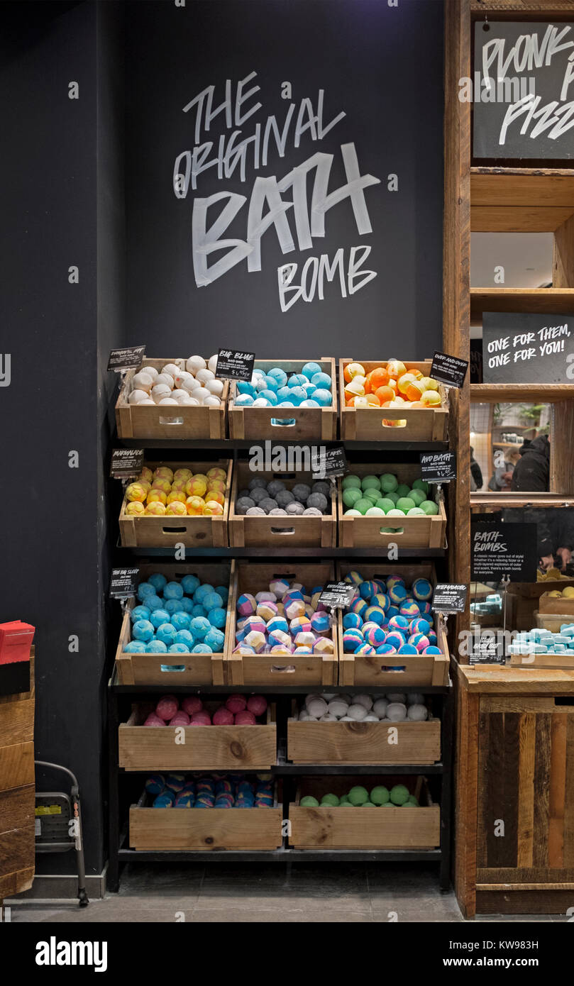 Beautiful and colorful display of soaps for sale at Lush, a handmade ...