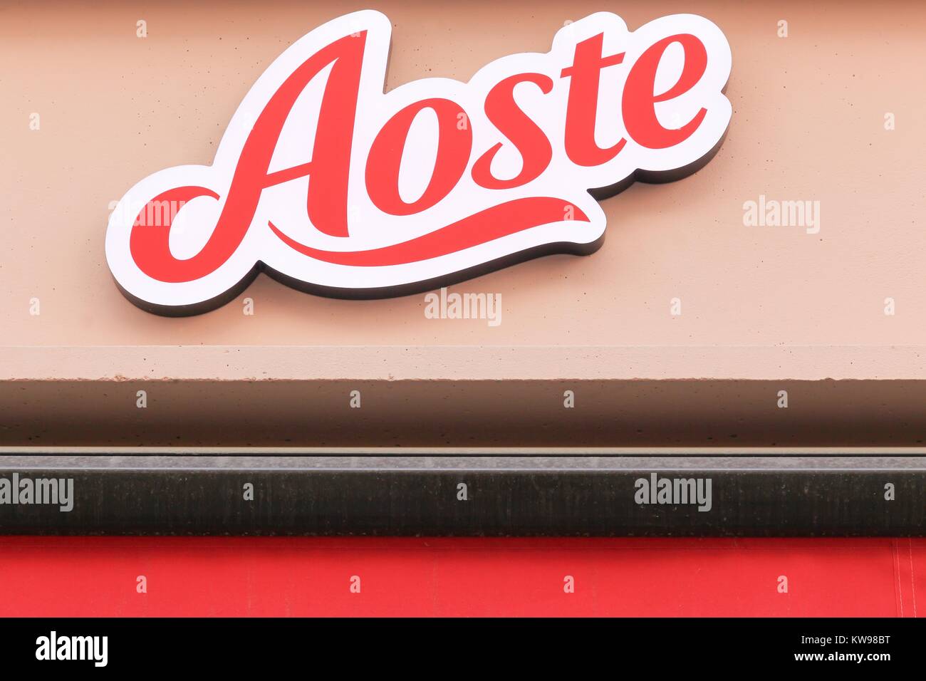 Lyon, France - September 20, 2017: Aoste logo on a wall. Aoste is a ...