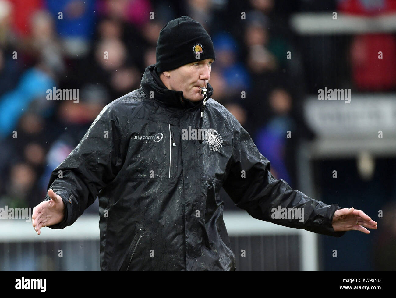 Exeter's director of rugby Rob Baxter during the Aviva Premiership ...