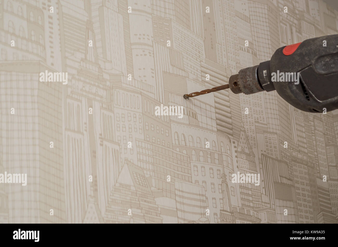 Great concept of residential renovation, drill boring wall Stock Photo ...