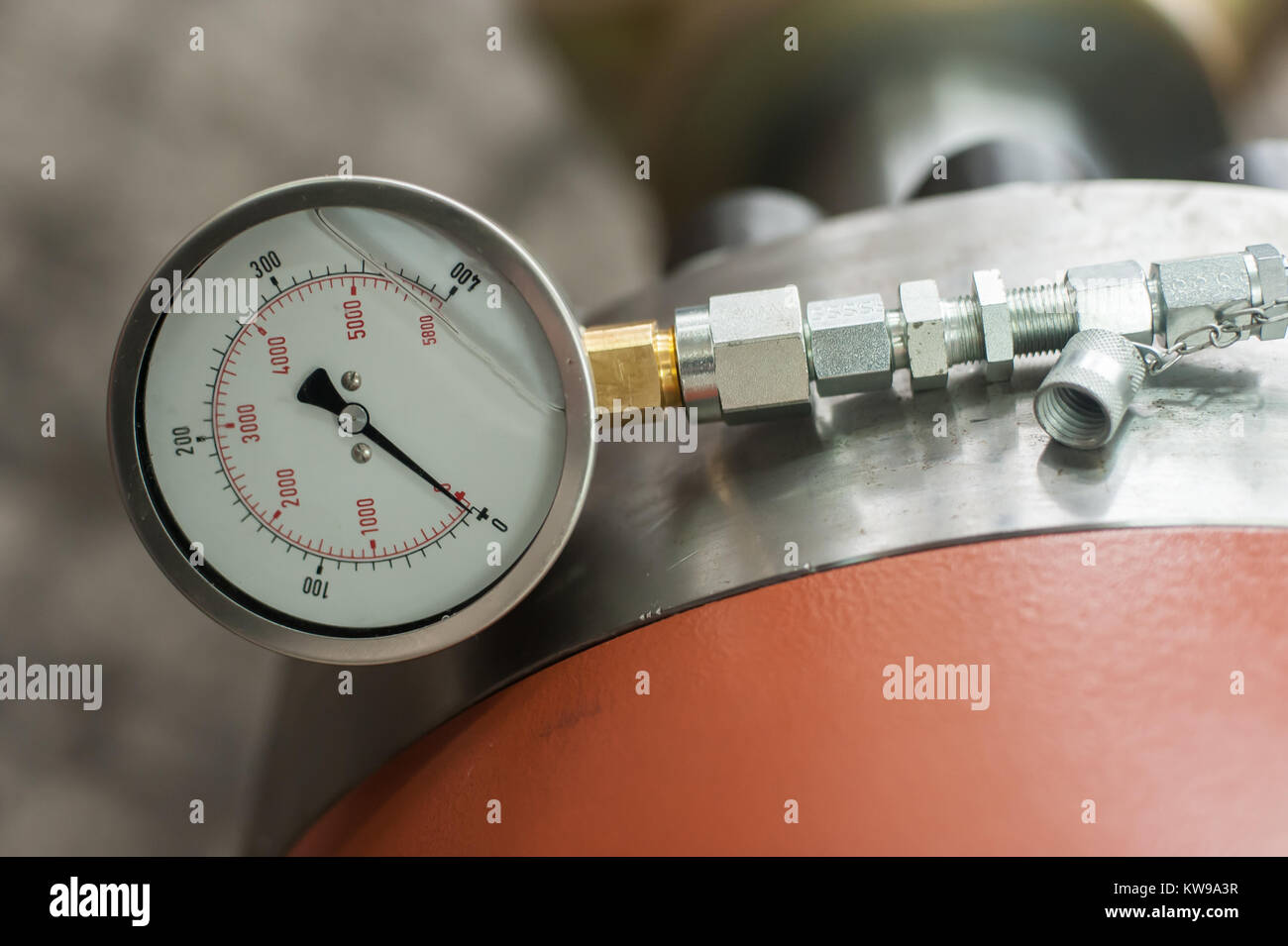 Close up of machine valve system measure indicator for monitoring ...