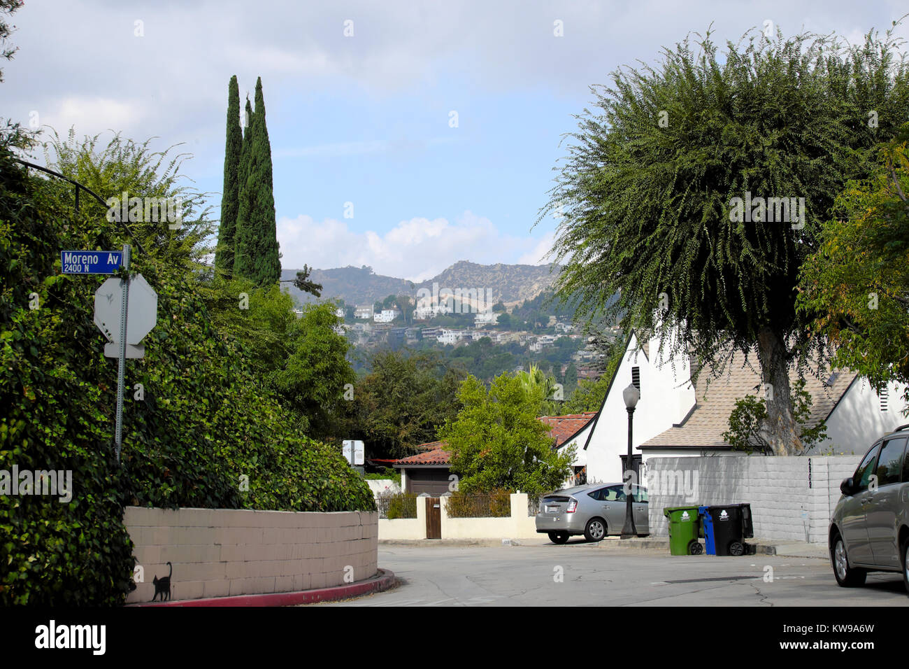 View of hills from Moreno Avenue with car parked in house driveway in ...