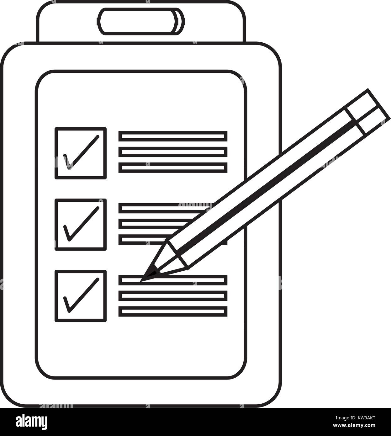 Pencil checklist checkmark icon Black and White Stock Photos & Images ...