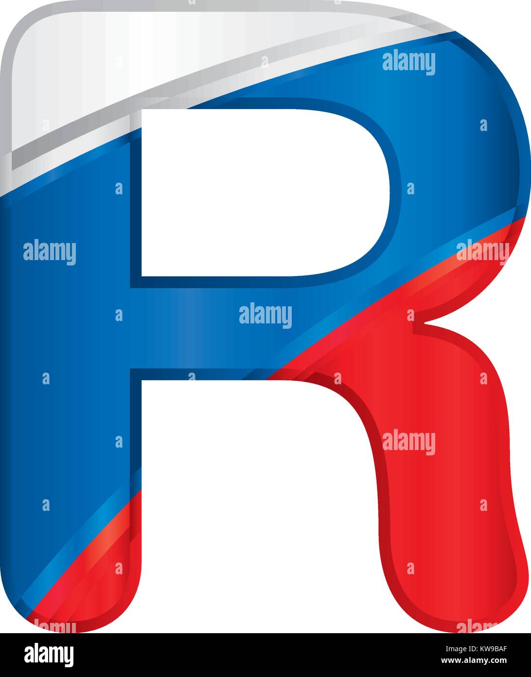 Letter r painted with the colors of the Russian flag, white, blue and ...