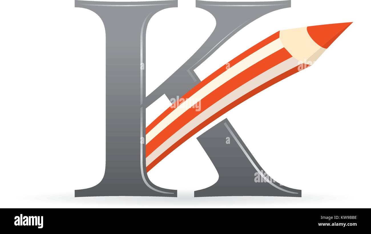 Logo with letter k of gray color combined with a pencil of red color ...