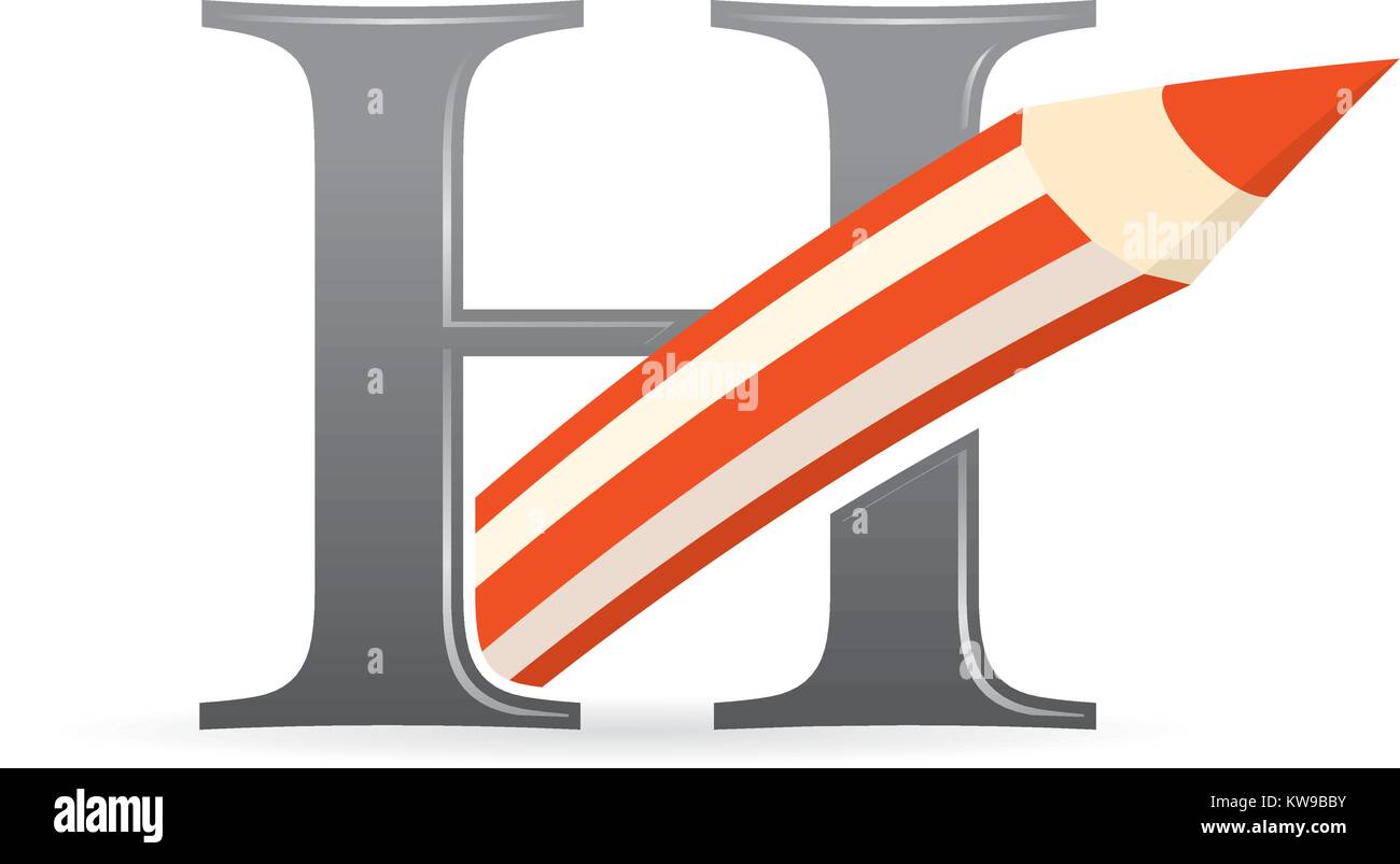 Logo with letter h of gray color combined with a pencil of red color ...