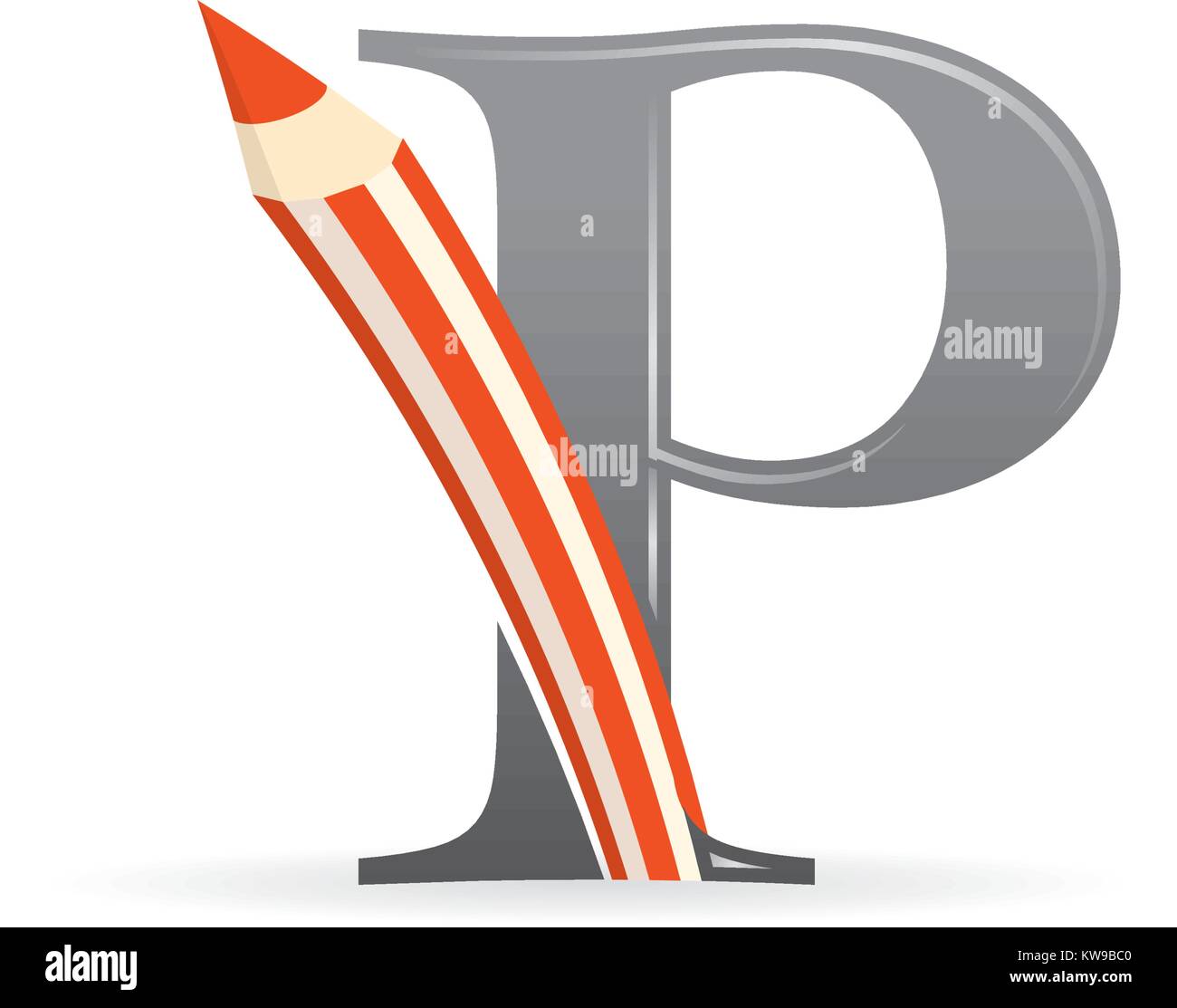 Logo with letter p of gray color combined with a pencil of red color ...