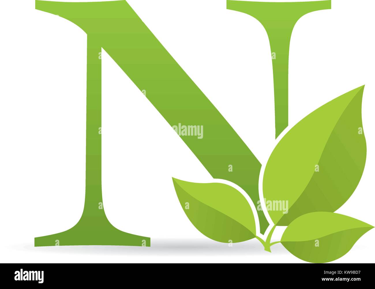 Logo with letter n of green color decorated with green leaves - Vector ...