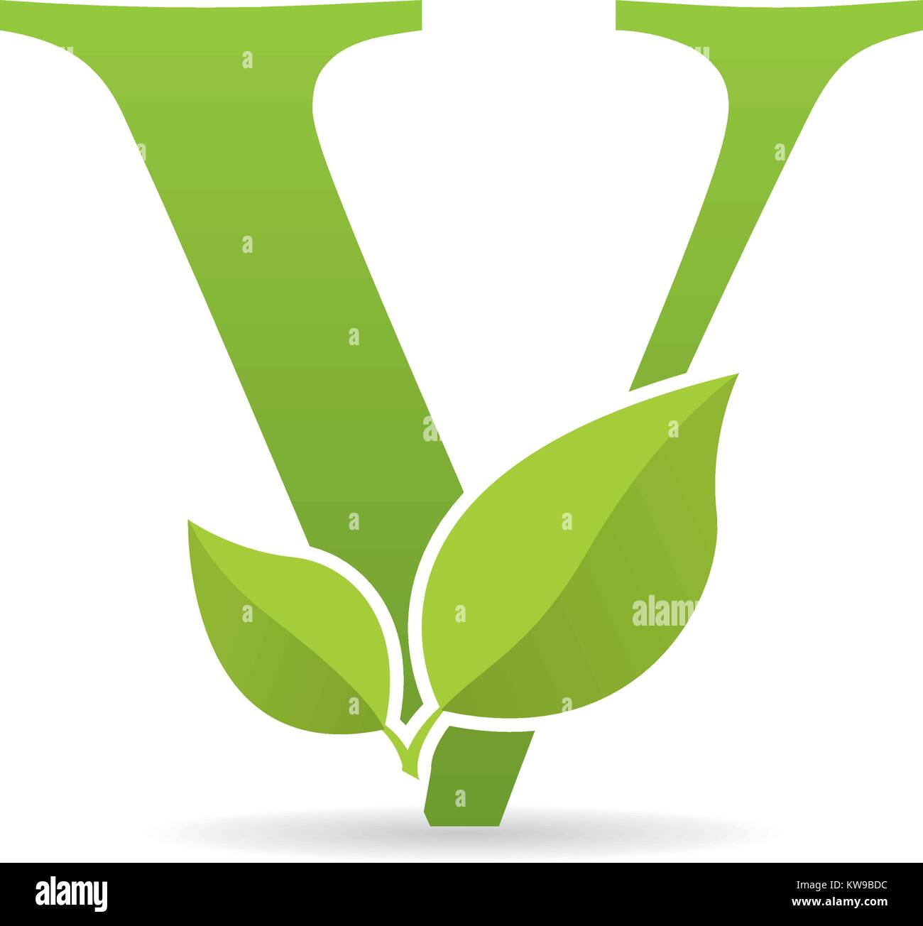 Logo with letter v of green color decorated with green leaves - Vector ...
