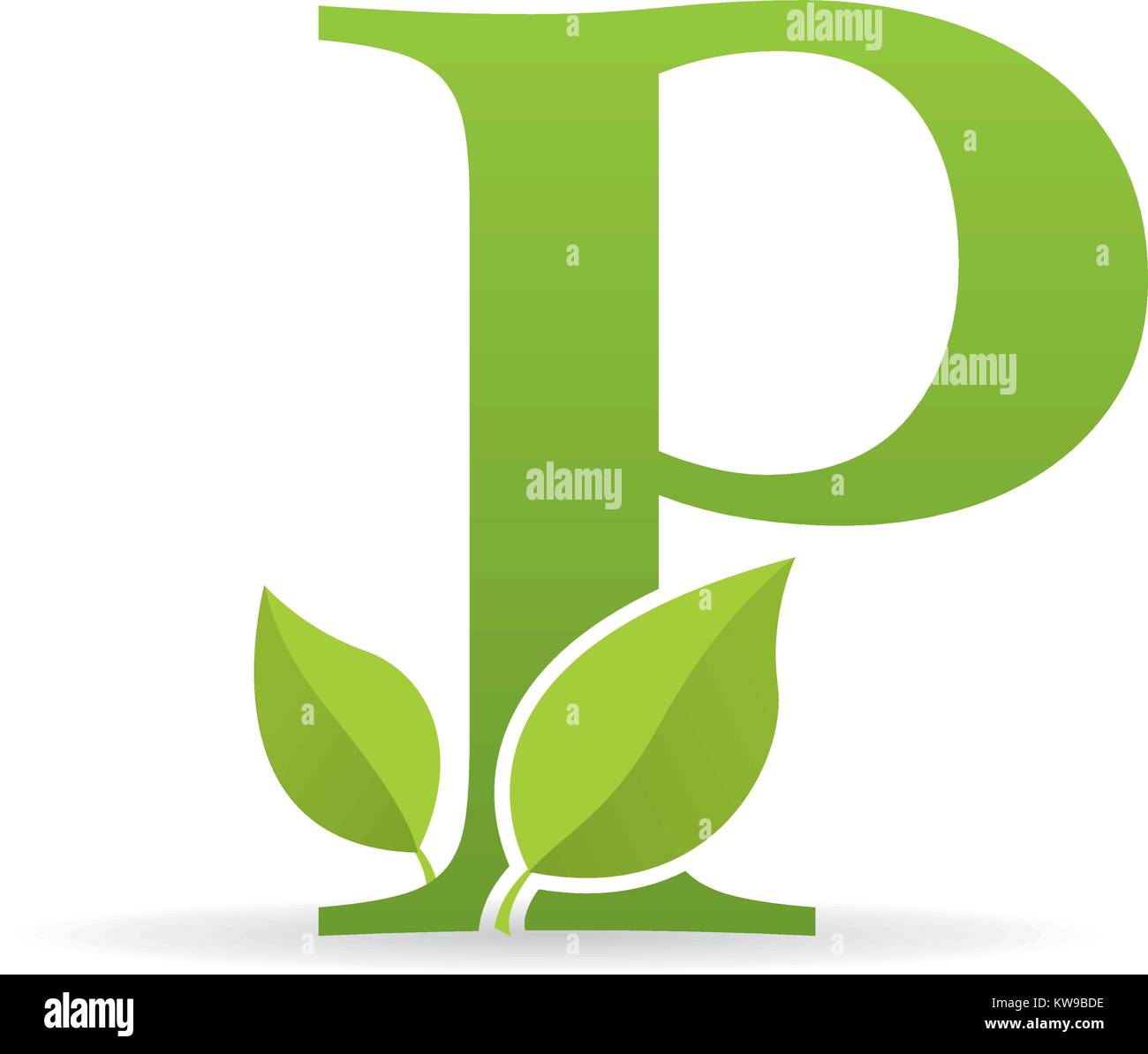 Logo with letter p of green color decorated with green leaves - Vector ...