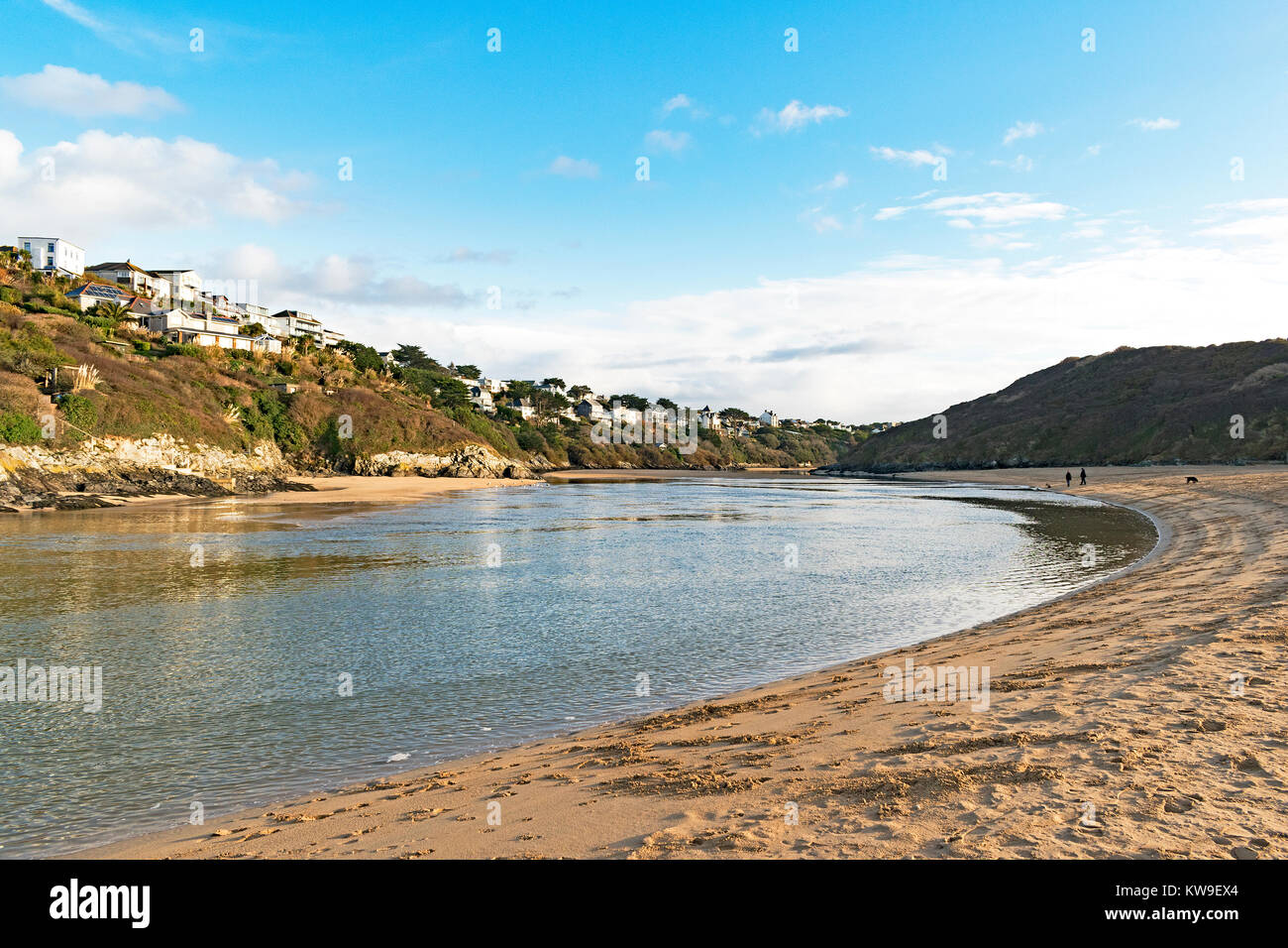 sunny winter day by the river gannel at crantock in cornwall, england ...