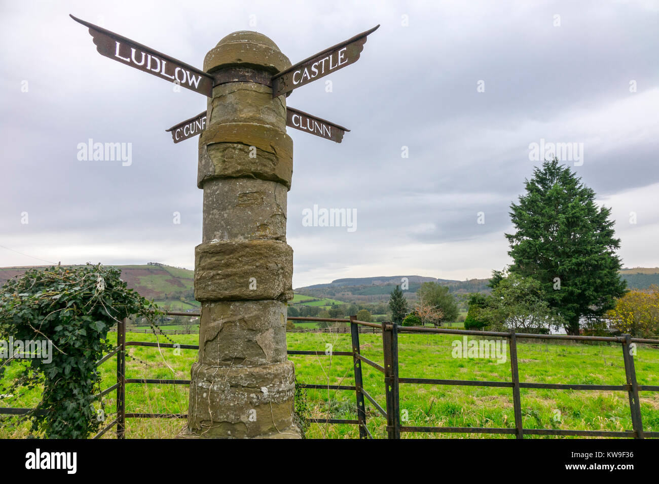 Old sign post, post, Ludlow, Clun Little Brampton, Clunbury Stock Photo ...