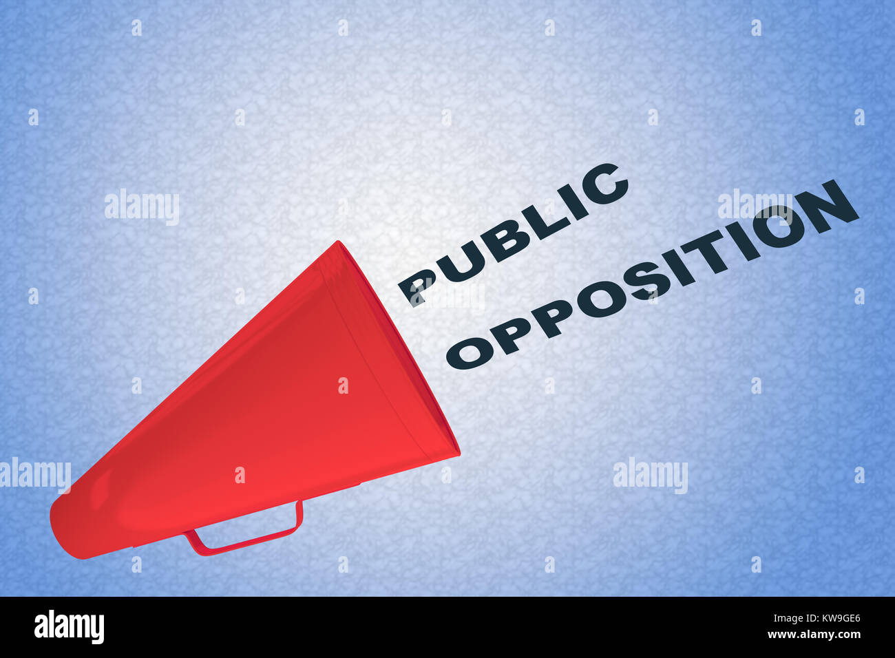 3D illustration of PUBLIC OPPOSITION title flowing from a loudspeaker ...