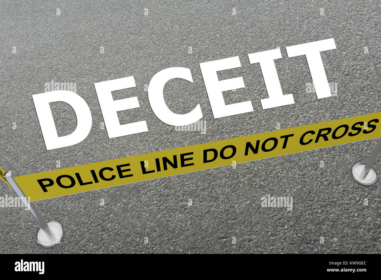 3D illustration of DECEIT title on the ground in a police arena Stock ...