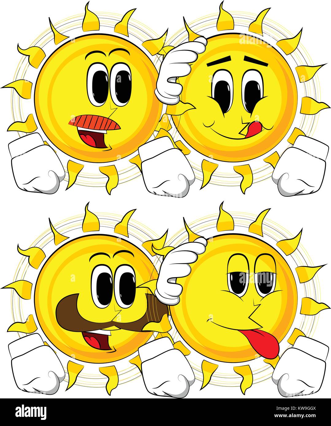Cartoon sun comforting another sun. Collection with happy faces ...
