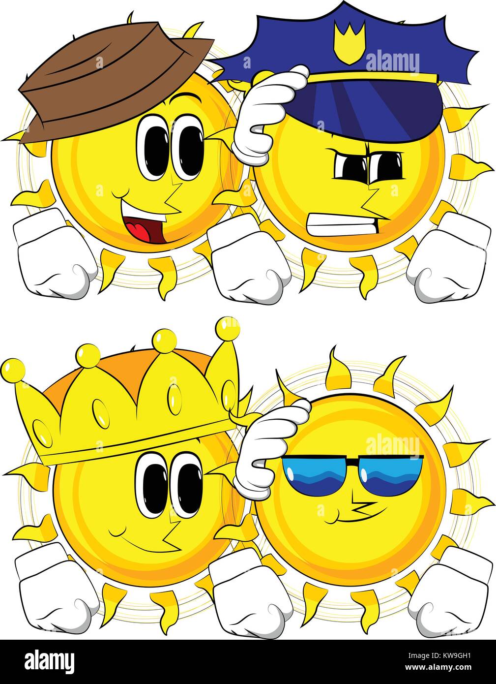 Cartoon sun comforting another sun. Collection with costume ...
