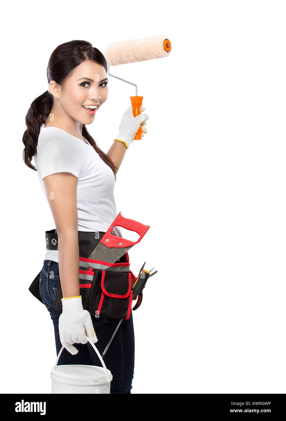 Woman electrician smiling Cut Out Stock Images & Pictures - Alamy