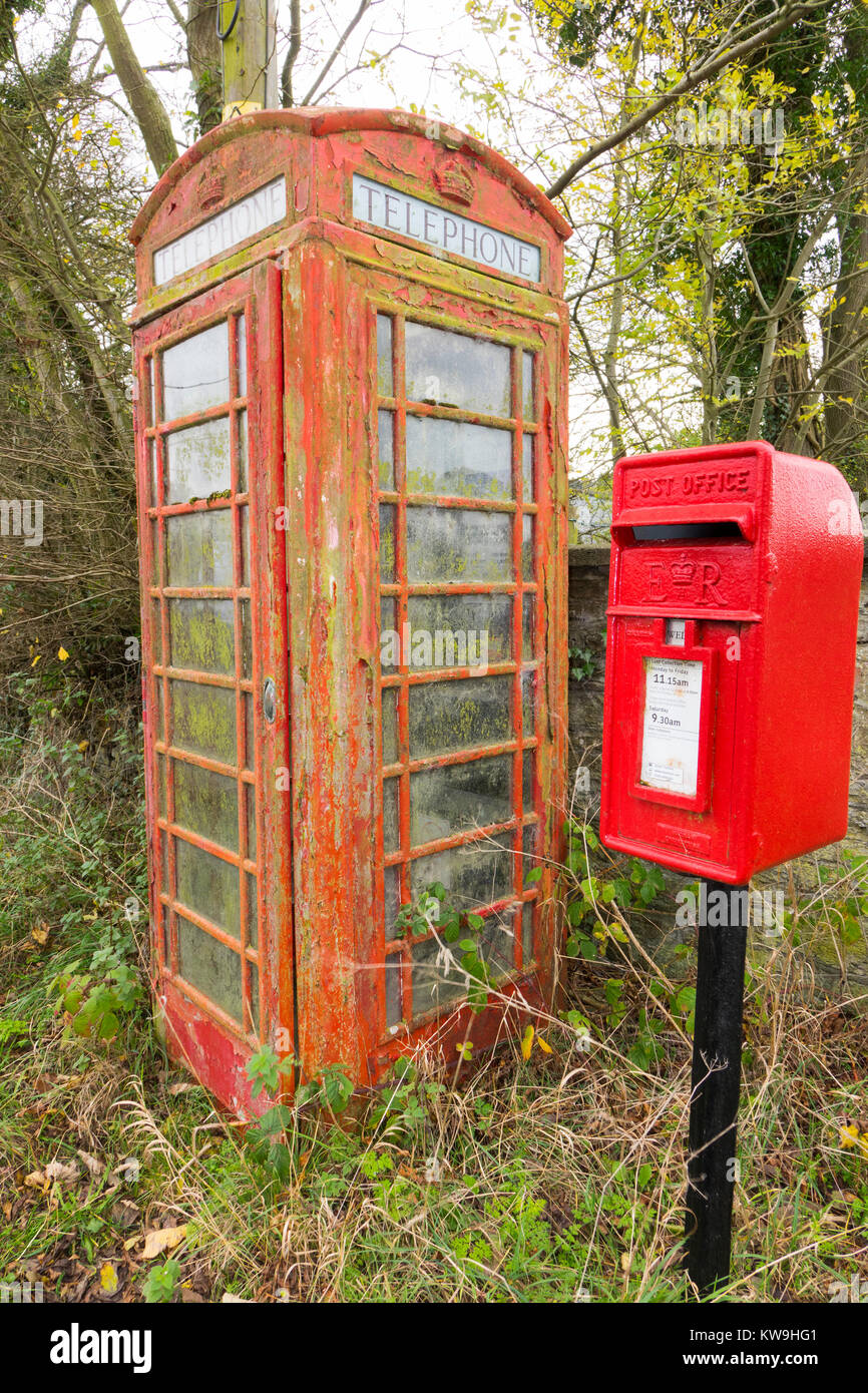 rural telephone box, post box, Lower Down, village Stock Photo - Alamy