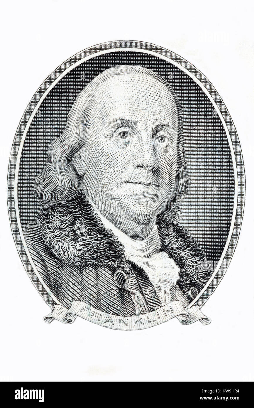 Benjamin Franklin portrait on a white background Stock Photo - Alamy