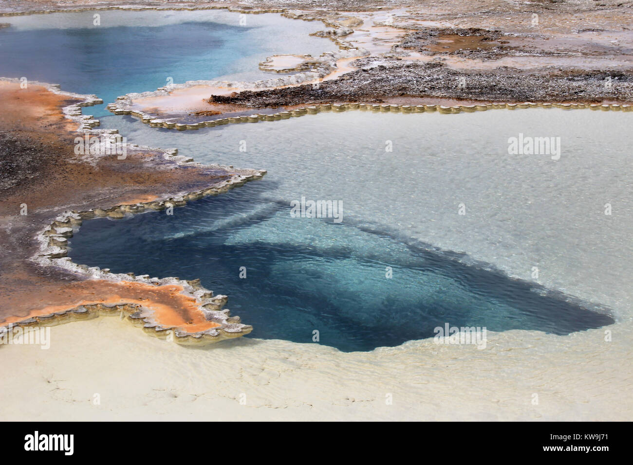 Doublet Pool, a double pool hot spring in Upper Geyser Basin in ...