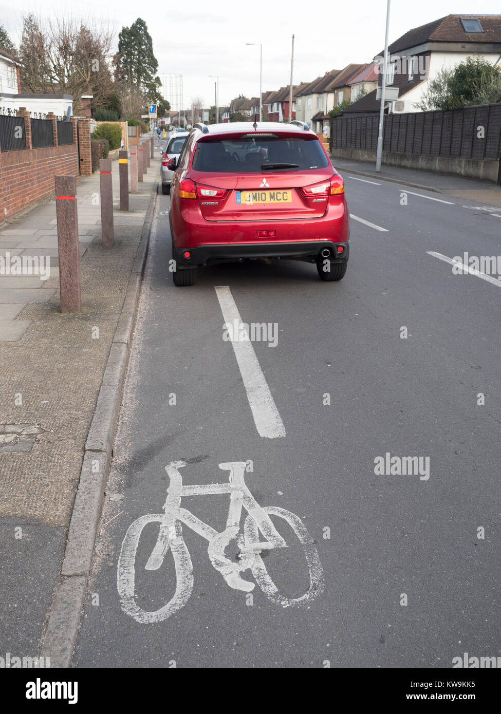 car obstructs a cycle lane Stock Photo - Alamy