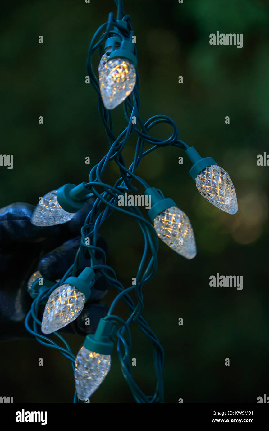 lights starting to glow against dark outdoor background Stock Photo - Alamy