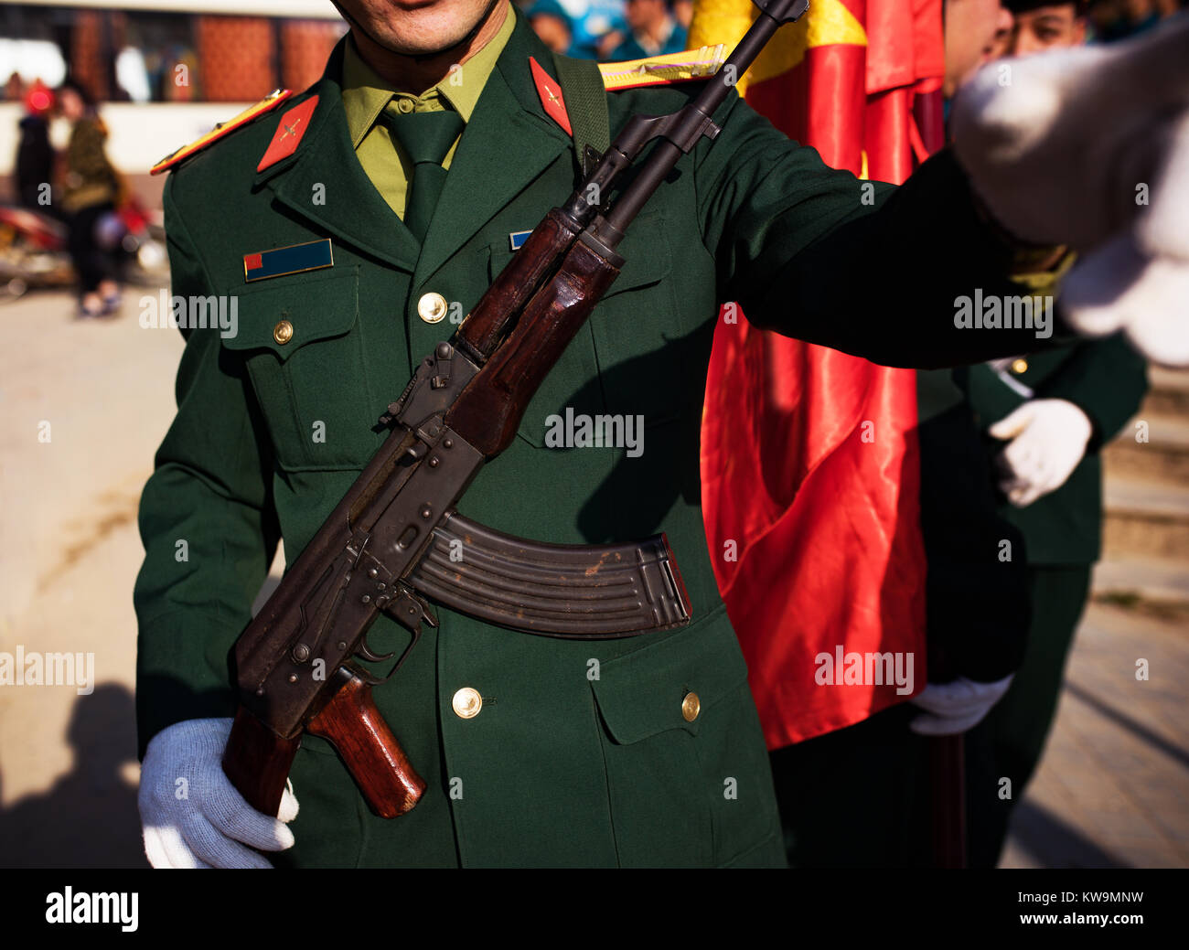 green uniform of military with long rifle weapon marching Stock Photo ...